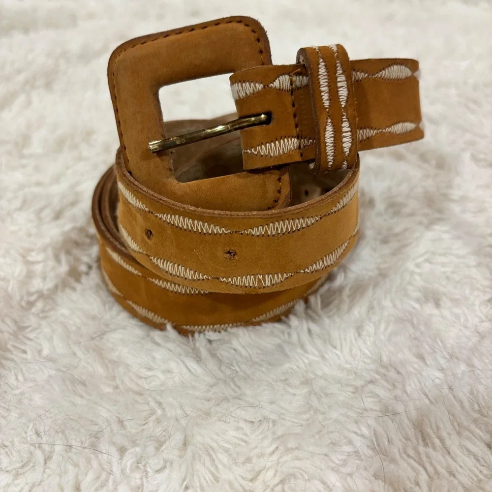 Talbots | Accessories | Talbots Vintage Tan Leather Zigzag Stitch Belt ...